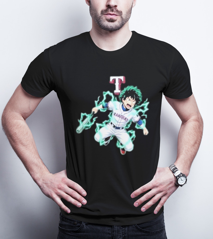 Deku My Hero Academia 2026 Texas Rangers MLB Collaboration Anime T-Shirt