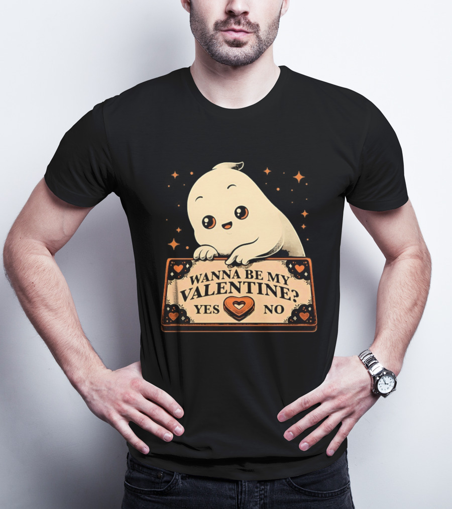 Ghost Ouija Wanna Be My Valentine Yes No Cute Valentine's Day Spirit T-Shirt