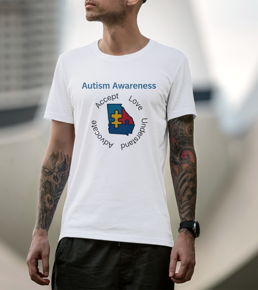Autism Awareness Georgia Puzzle Piece Accept Love Understand Advocate T-Shirt