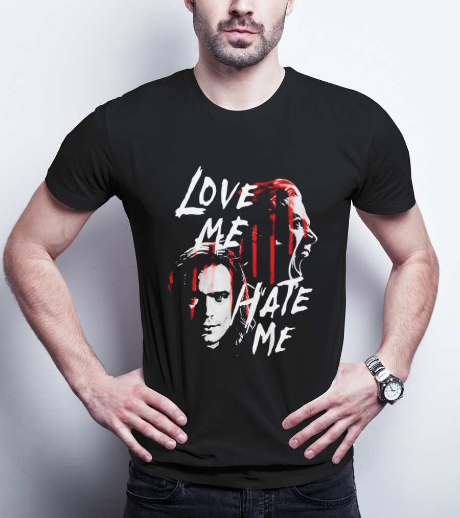 Love Me Hate Me White Text Red Brush Strokes Faces T-Shirt