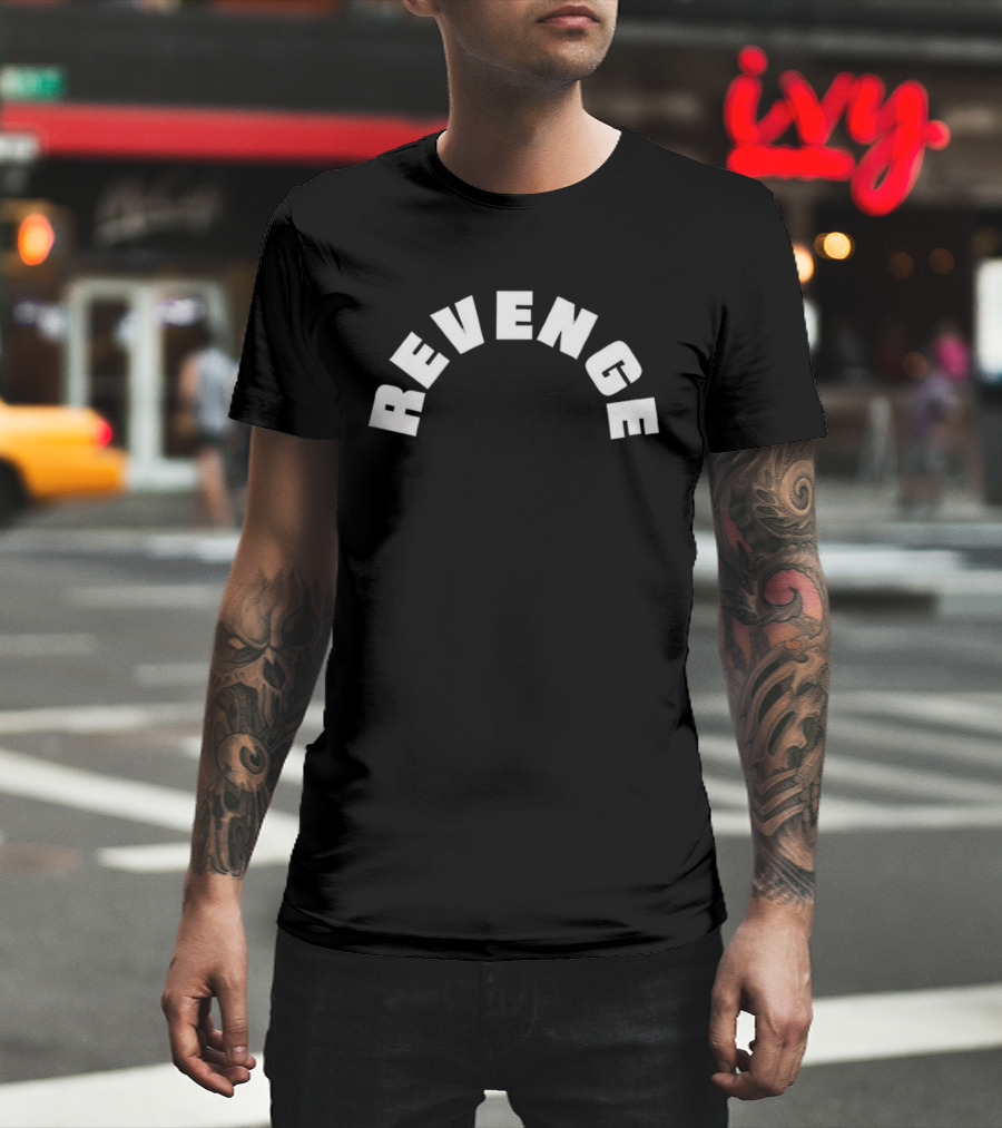 Revenge White Arched Bold Lettering T-Shirt