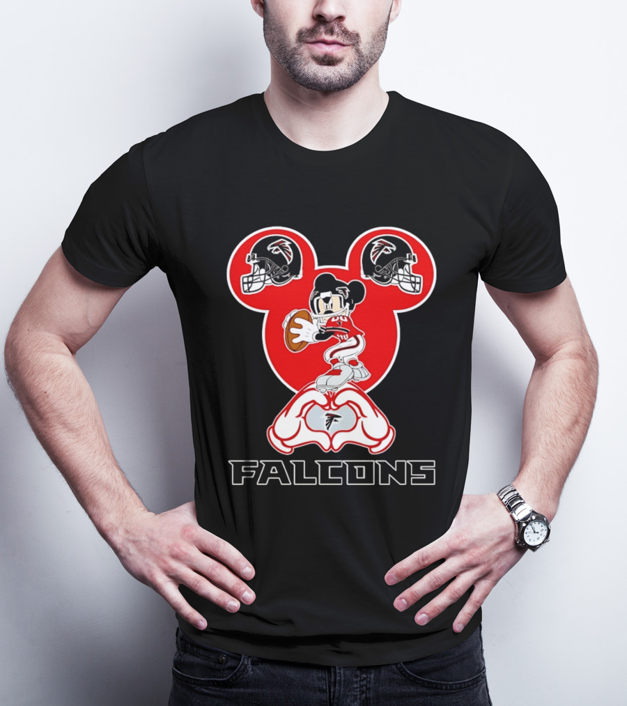 Atlanta Falcons Mickey Mouse Heart Hands Football T-Shirt