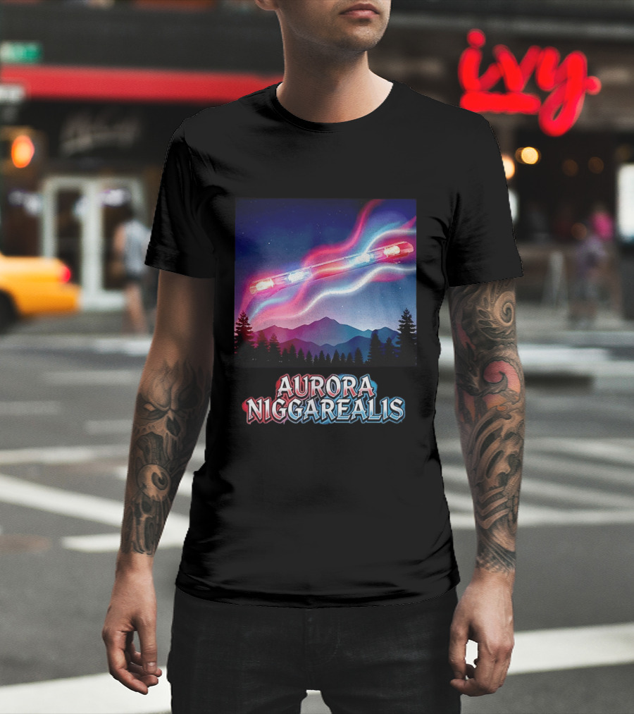 Aurora Niggarealis Northern Lights Police Siren Landscape T-Shirt