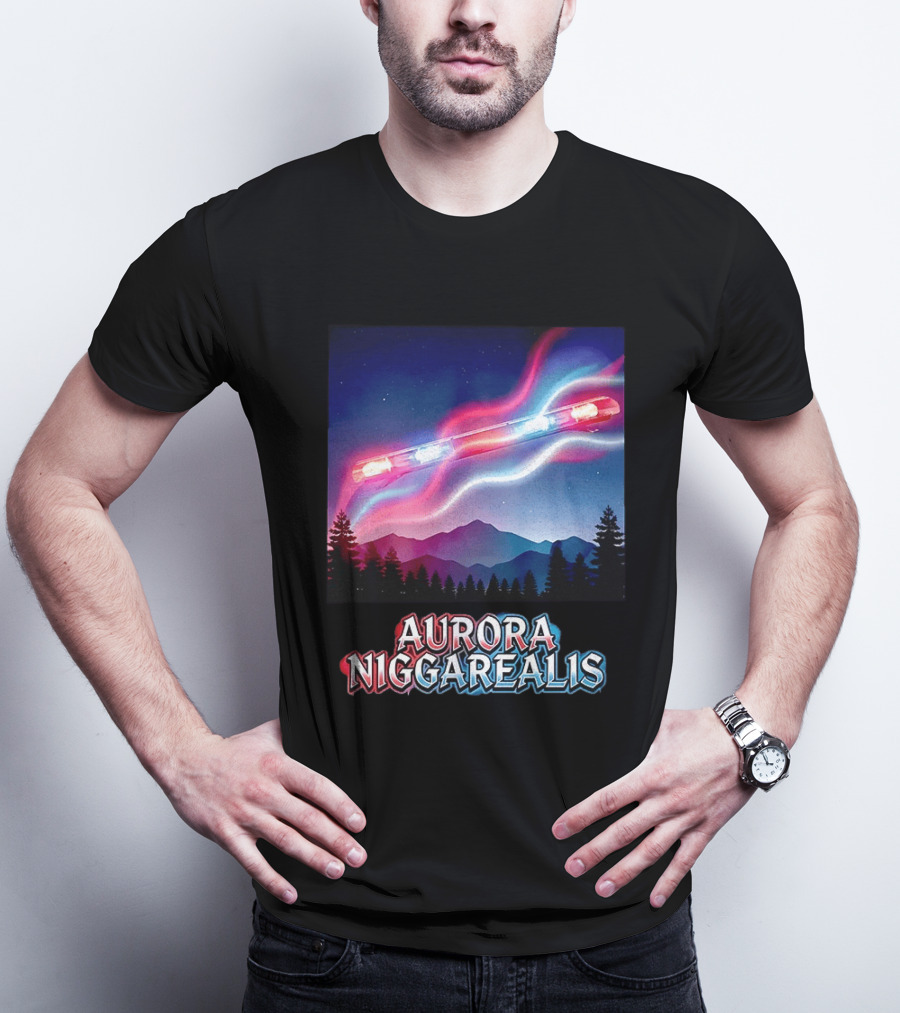 Aurora Niggarealis Northern Lights Police Siren Landscape T-Shirt
