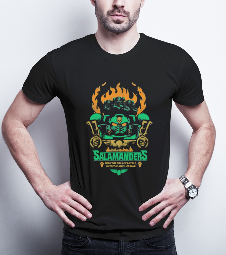 Salamanders Warhammer Into The Fires Of Battle Unto The Anvil Of War Flames And Skulls T-Shirt