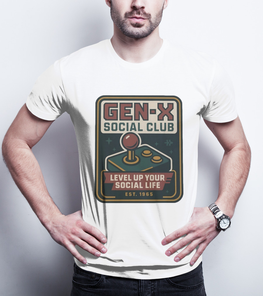 Gen X Social Club Level Up Your Social Life Est 1965 Retro Joystick T-Shirt