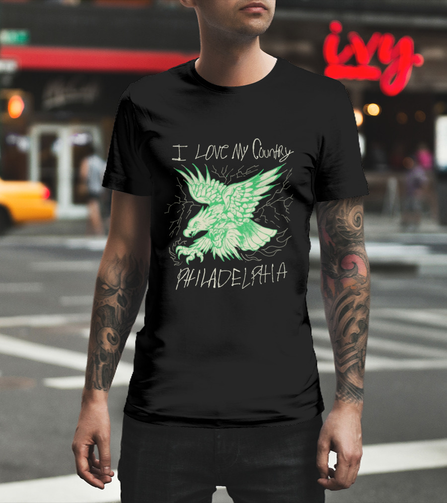 I Love My Country Philadelphia Eagles Electric Green Eagle T-Shirt