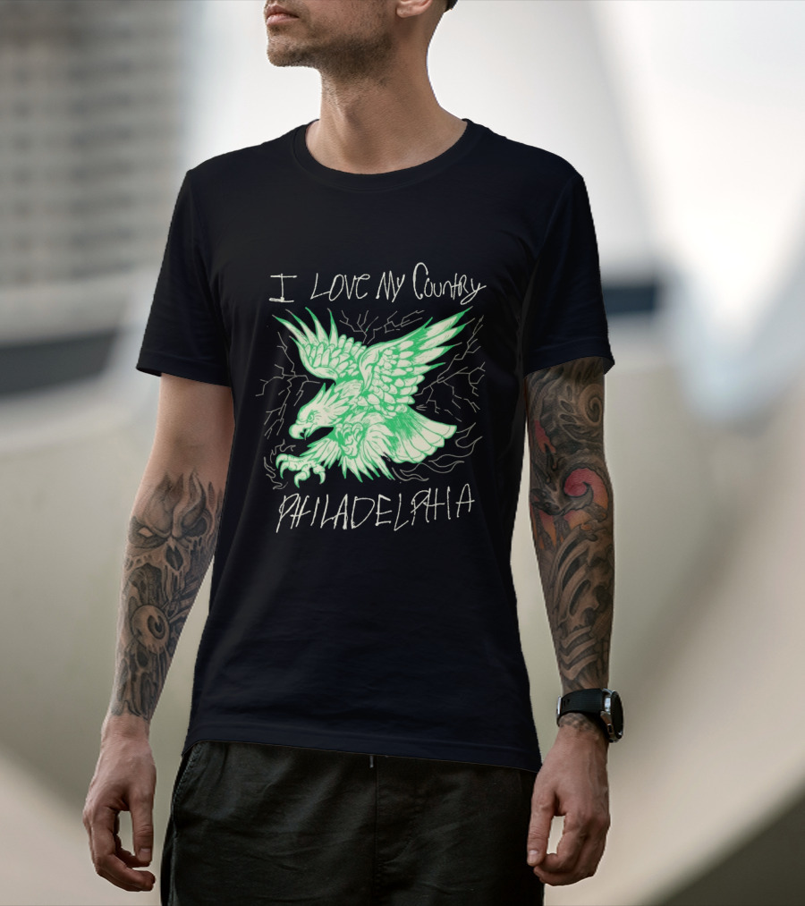 I Love My Country Philadelphia Eagles Electric Green Eagle T-Shirt