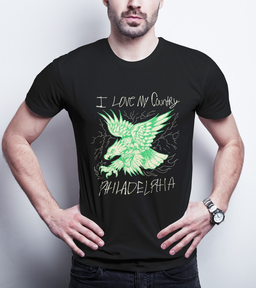 I Love My Country Philadelphia Eagles Electric Green Eagle T-Shirt