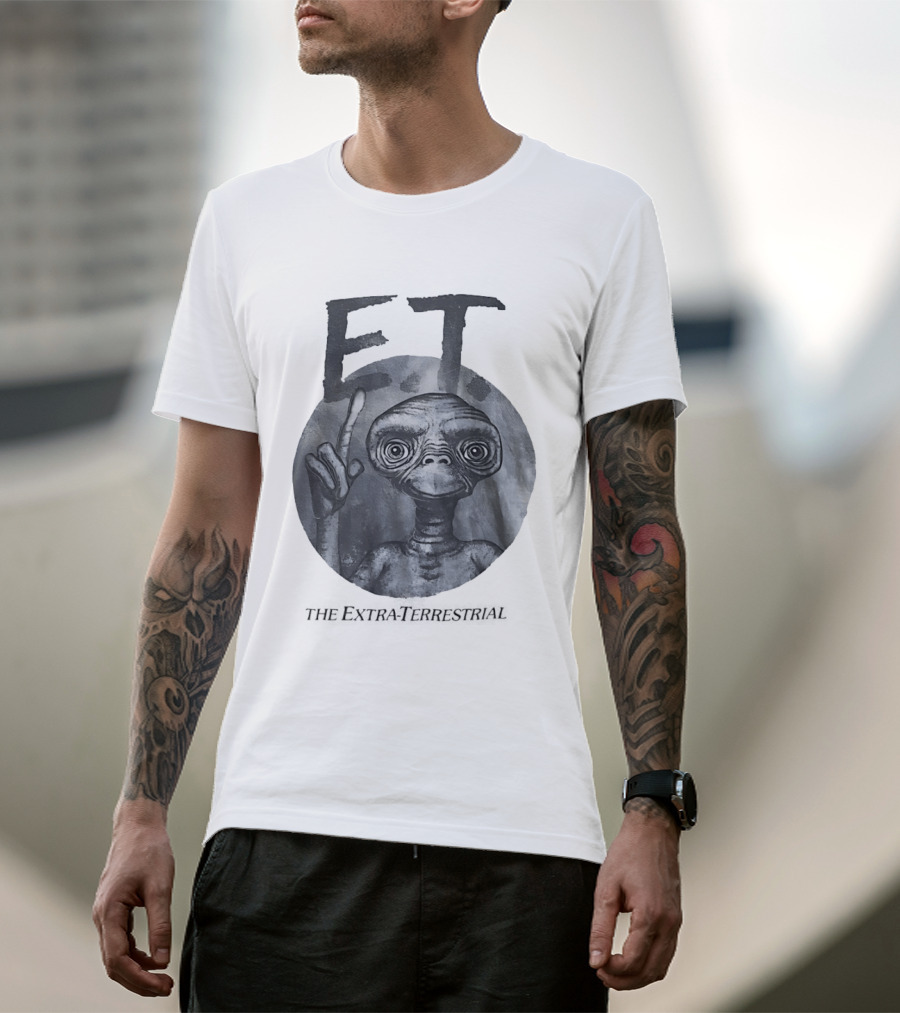 ET The Extra Terrestrial Iconic Finger Pose Black And White T-Shirt