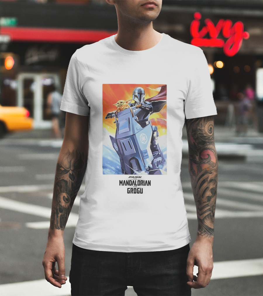 Star Wars The Mandalorian Grogu Riding Speeder Bike Adventure T-Shirt