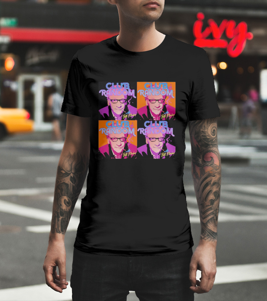 CLUB RANDOM With Bill Maher Pop Art Style Quad Image T-Shirt