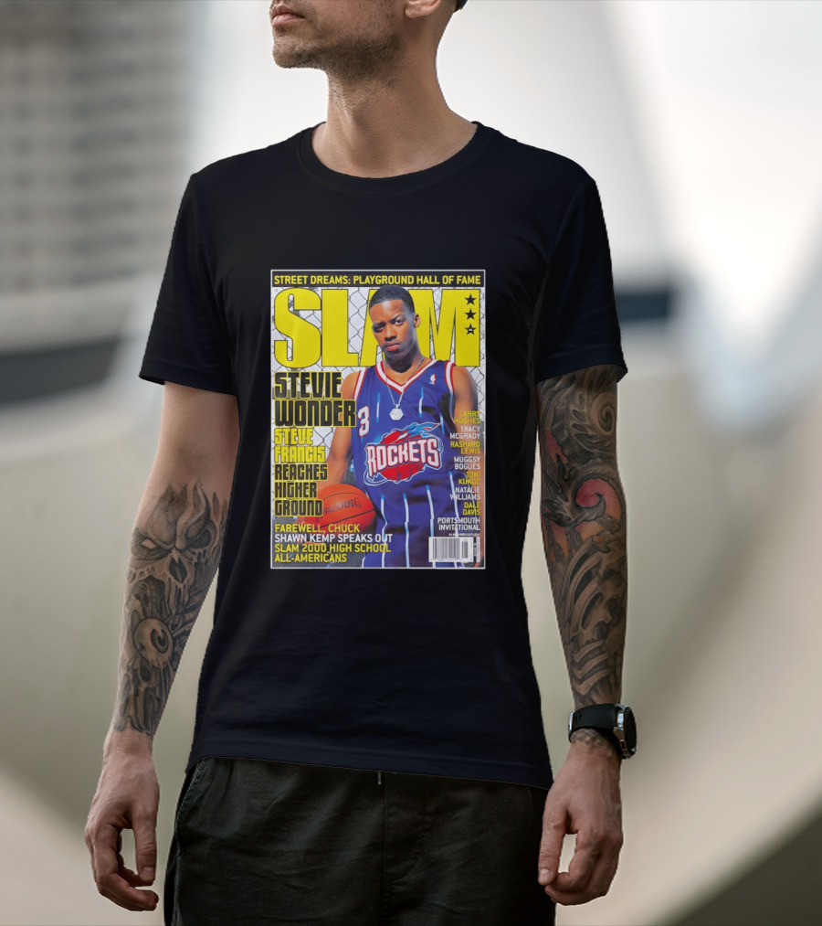SLAM Stevie Wonder Steve Francis Reaches Higher Ground Rockets Basketball T-Shirt