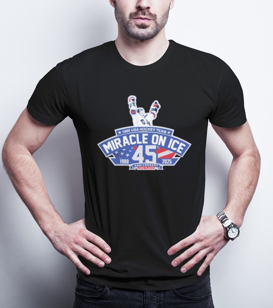 1980 USA Hockey Team Miracle On Ice 45th Anniversary 1980 2025 Lake Placid T-Shirt