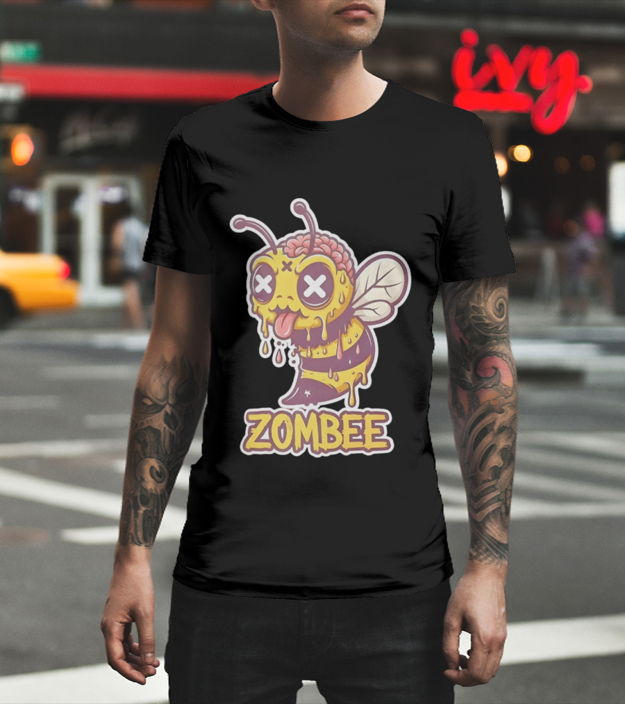 Zombee Dripping Brain Honey Zombie Insect Pun T-Shirt