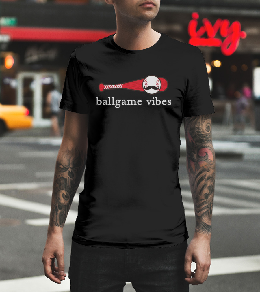 Ballgame Vibes Baseball Bat With Mustache T-Shirt