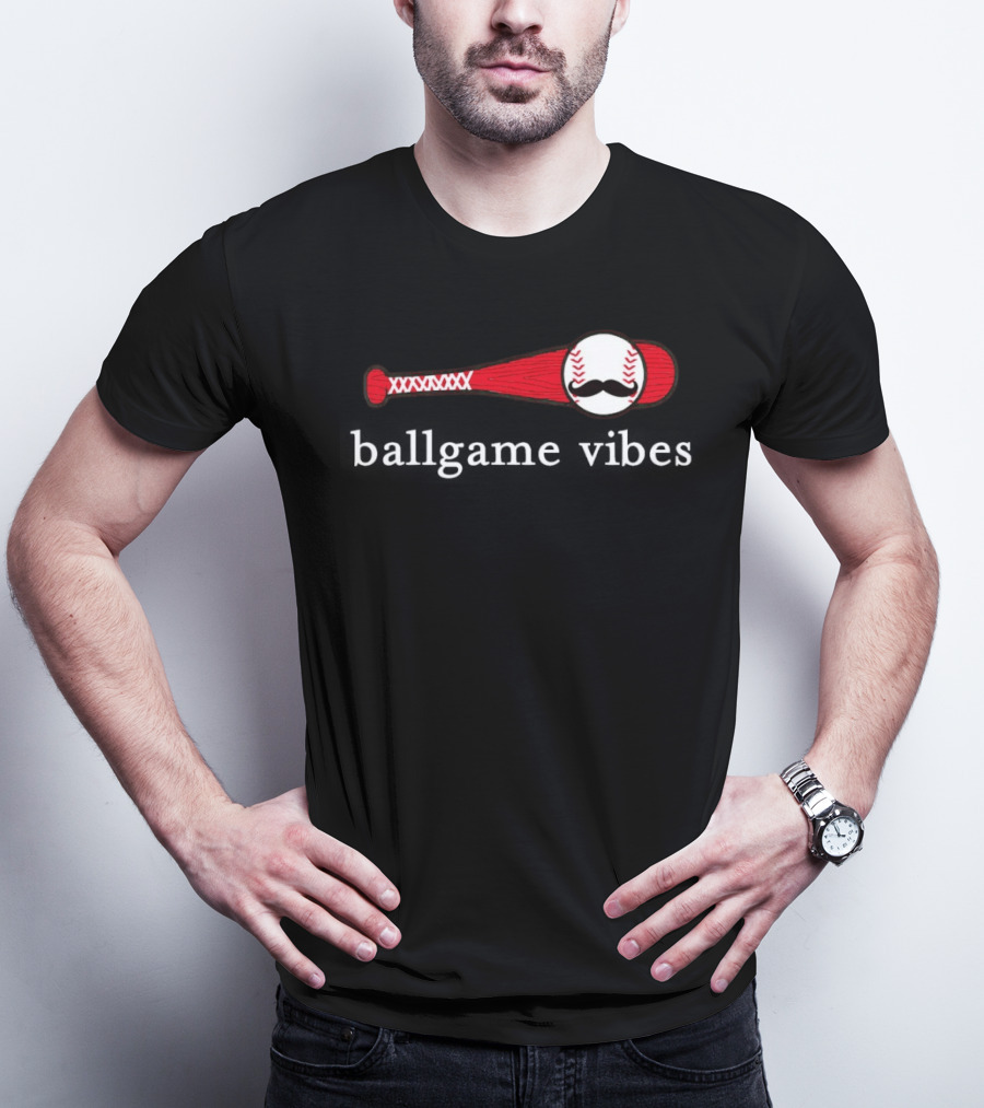 Ballgame Vibes Baseball Bat With Mustache T-Shirt
