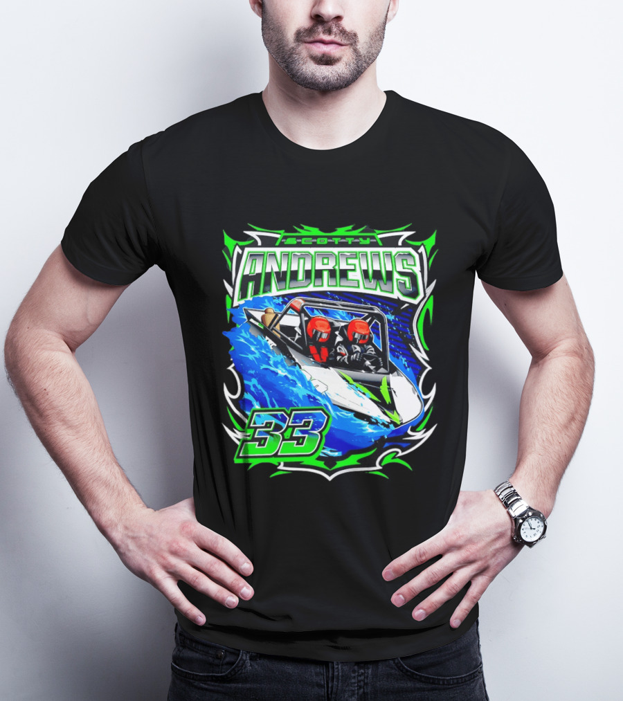 Scotty Andrews 33 Racing Driver Hydroplane Speedboat Adventure T-Shirt
