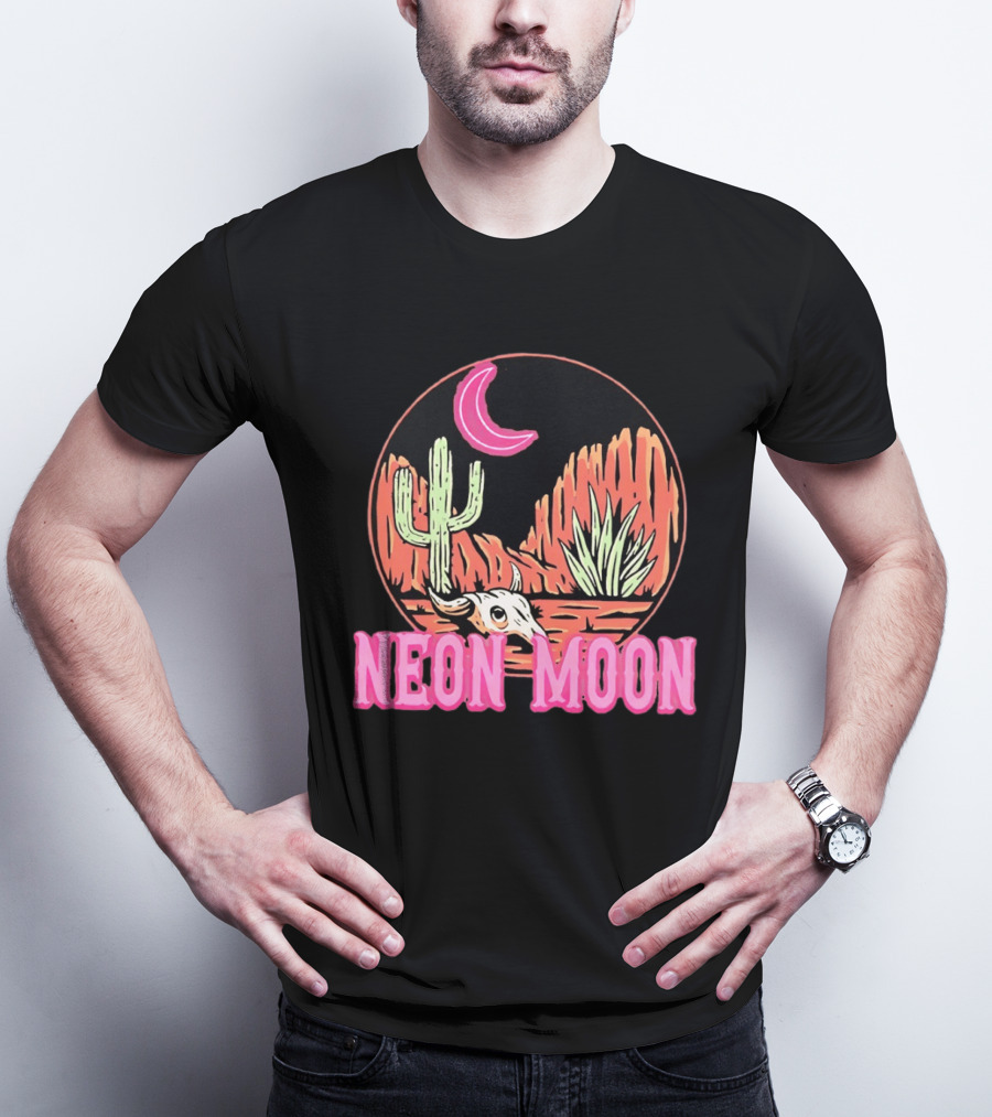 Neon Moon Cactus Skull Desert Scene T-Shirt