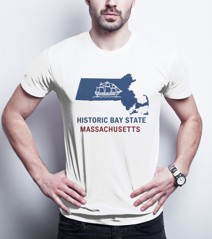 Historic Bay State Massachusetts Map With Sailing Ship T-Shirt