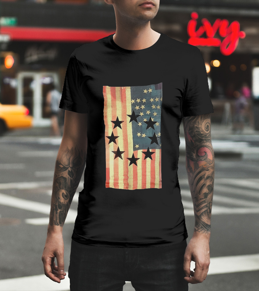 American Flag Black Stars Vintage Style Patriotic T-Shirt