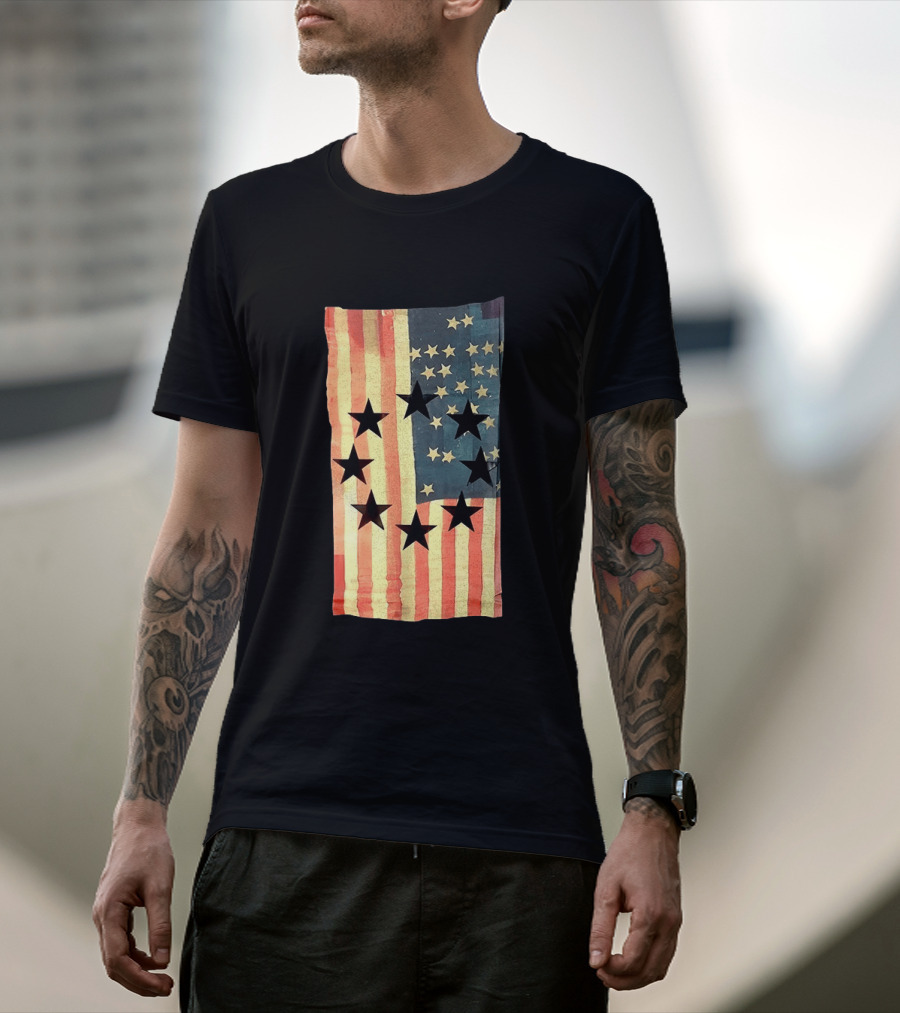 American Flag Black Stars Vintage Style Patriotic T-Shirt