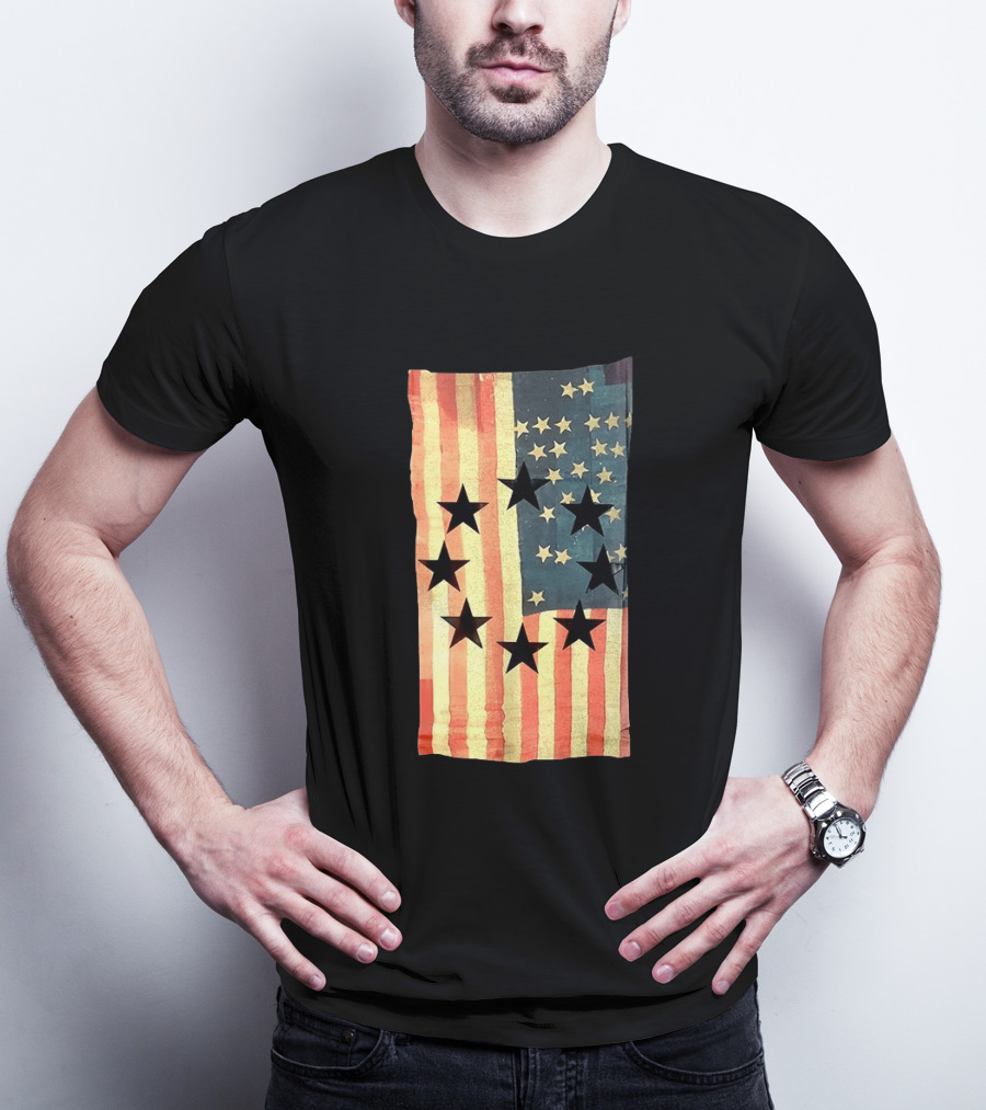 American Flag Black Stars Vintage Style Patriotic T-Shirt