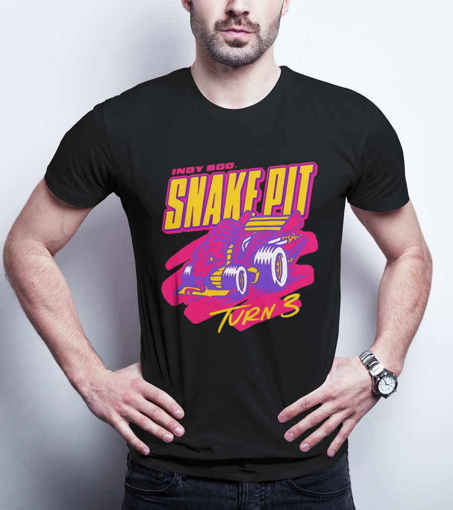 Indy 500 Snake Pit Turn 3 Racing Car With Snake T-Shirt