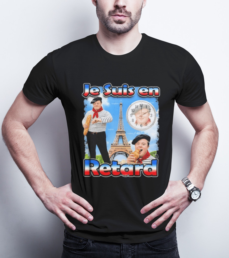 Je Suis En Retard Paris Eiffel Tower Baguette Striped Outfit Motif T-Shirt
