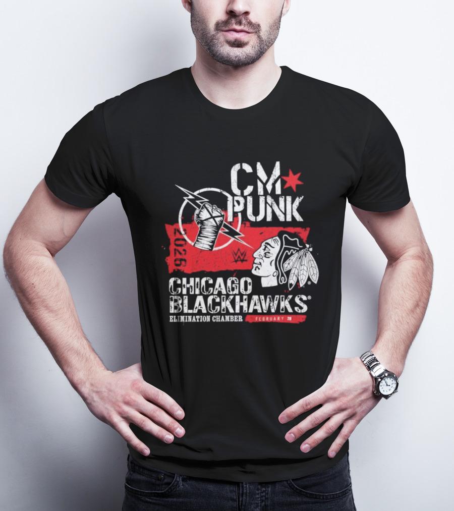 CM Punk Chicago Blackhawks Elimination Chamber February 28 T-Shirt