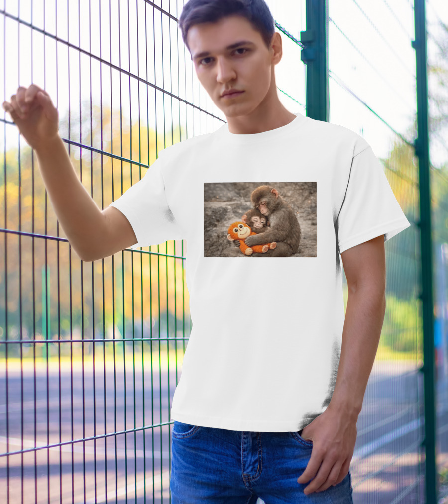 Baby Monkey Hugging Toy And Friend T-Shirt