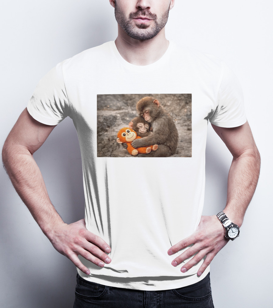 Baby Monkey Hugging Toy And Friend T-Shirt