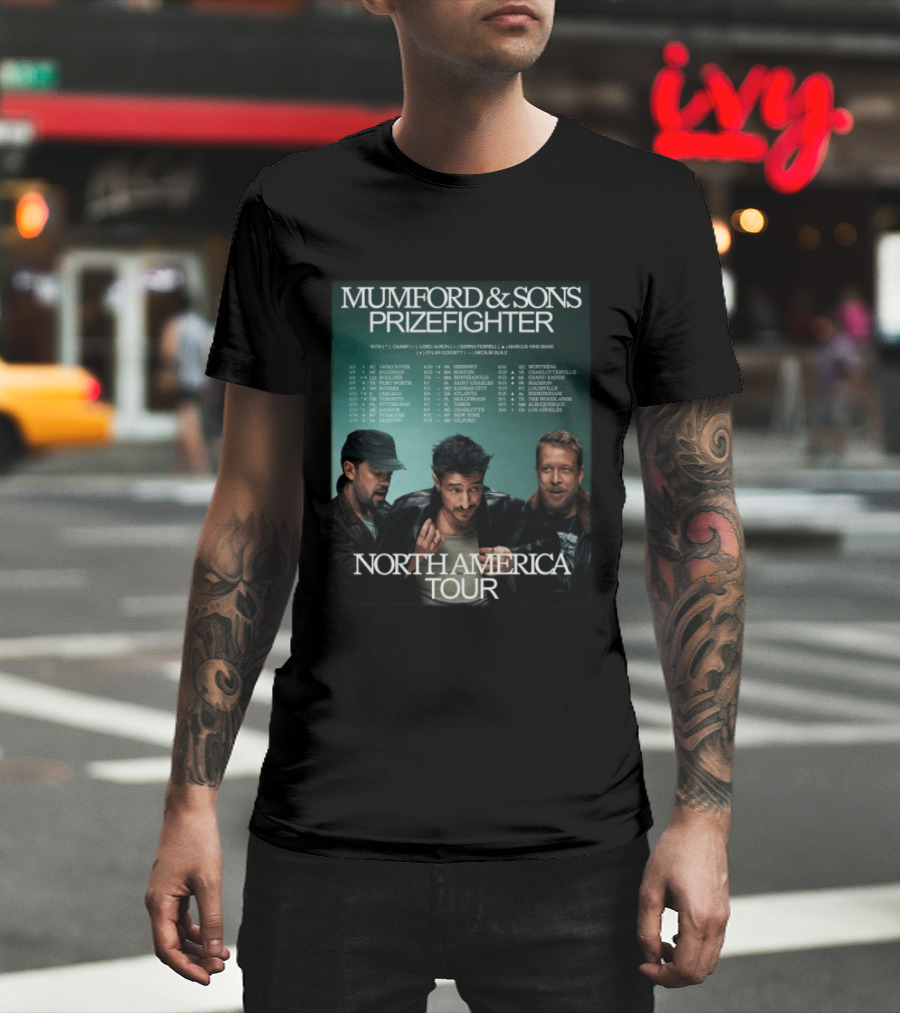 Mumford And Sons Prizefighter North America Tour 2026 City Dates Vancouver Montreal Austin T-Shirt