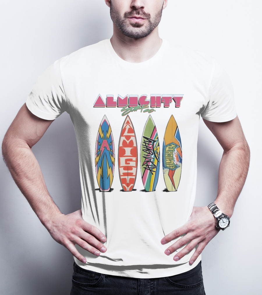 Almighty Surf Co Bold Colorful Surfboards T-Shirt