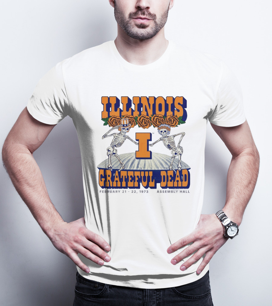 Illinois Grateful Dead February 21 23 1973 Assembly Hall Skeletons And Roses T-Shirt