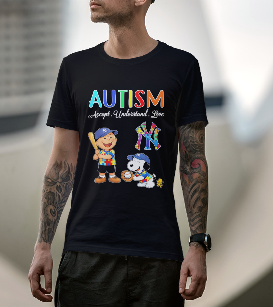 Charlie Brown Snoopy New York Yankees Autism Accept Understand Love T-Shirt