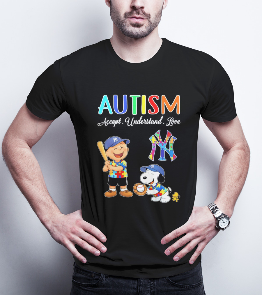 Charlie Brown Snoopy New York Yankees Autism Accept Understand Love T-Shirt