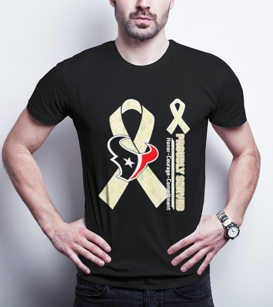 Houston Texans Camo Ribbon Proudly Served Honor Courage Commitment T-Shirt