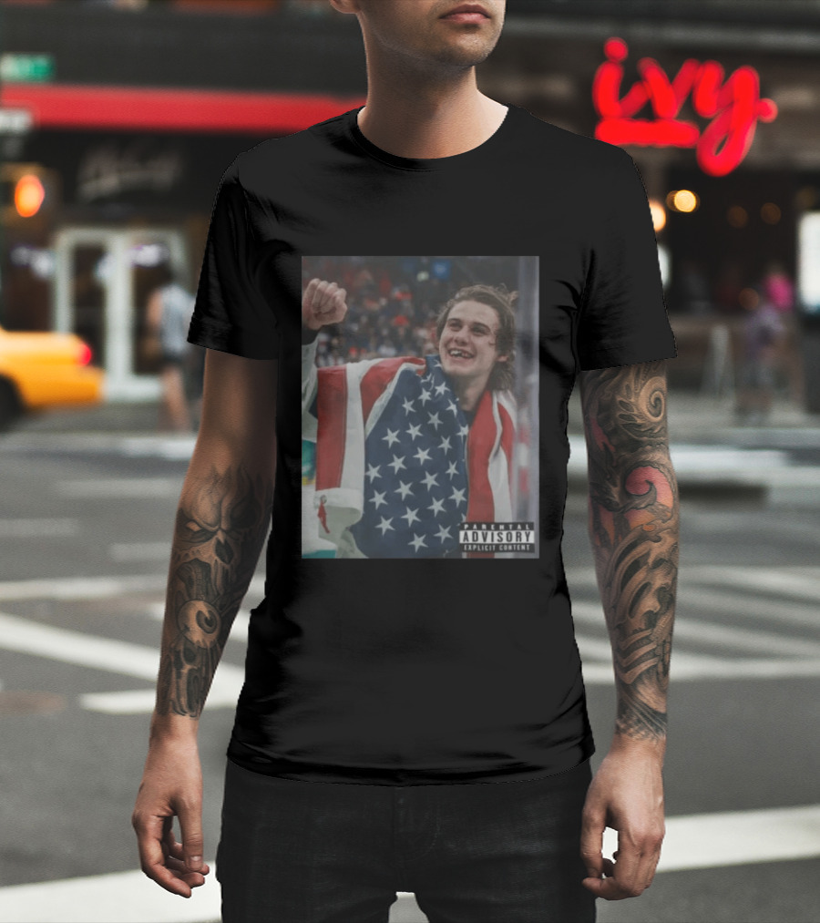 Parental Advisory USA Flag Jack Hughes Lost Teeth T-Shirt