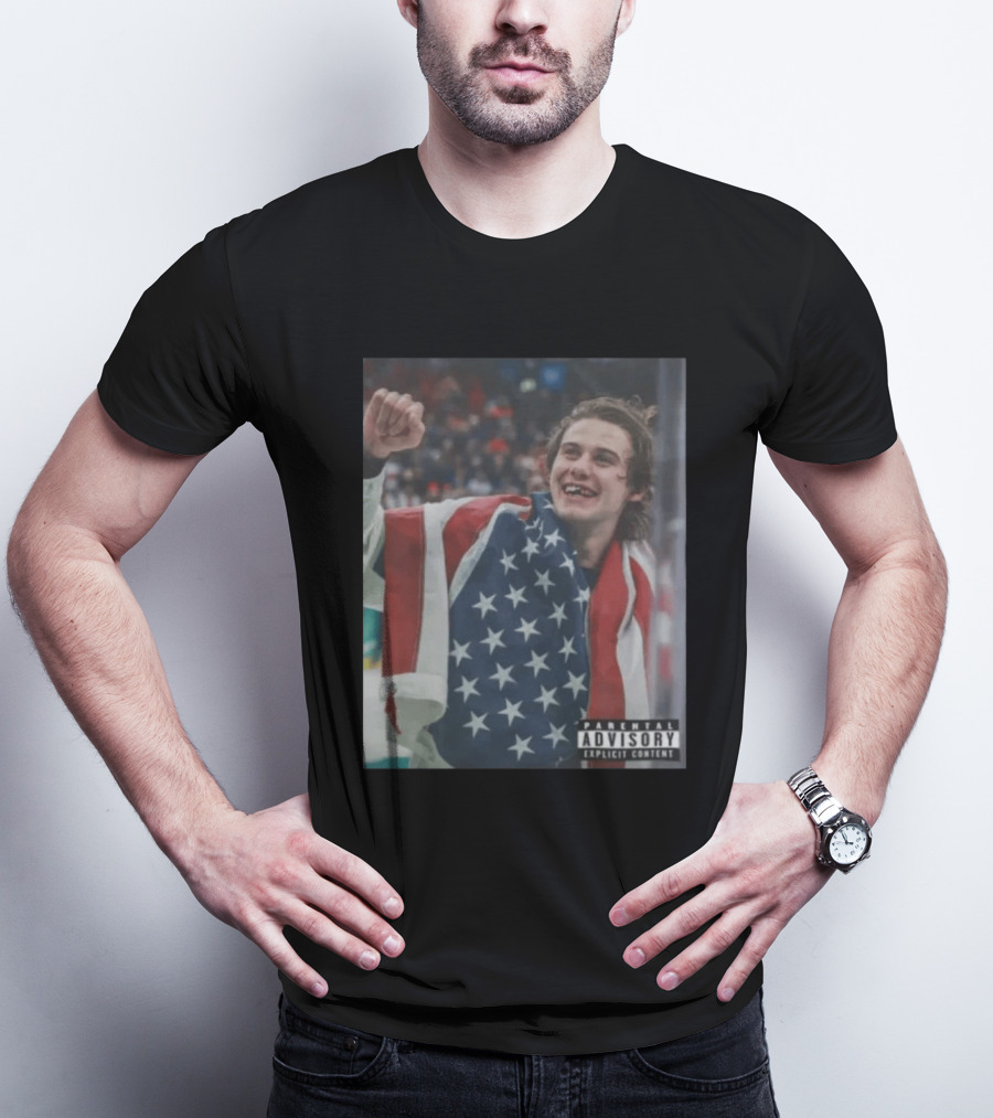 Parental Advisory USA Flag Jack Hughes Lost Teeth T-Shirt