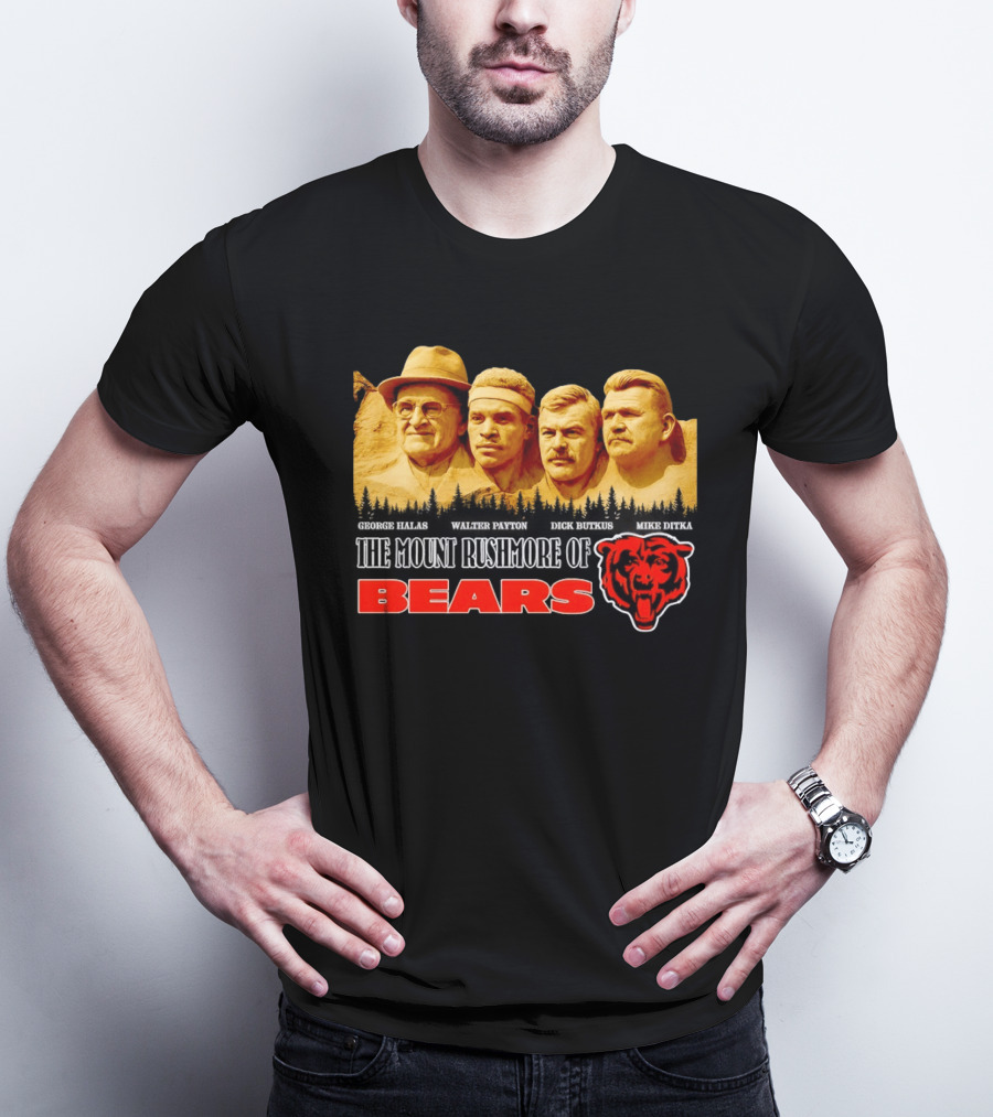 George Halas Walter Payton Dick Butkus Mike Ditka Chicago Bears Mount Rushmore T-Shirt