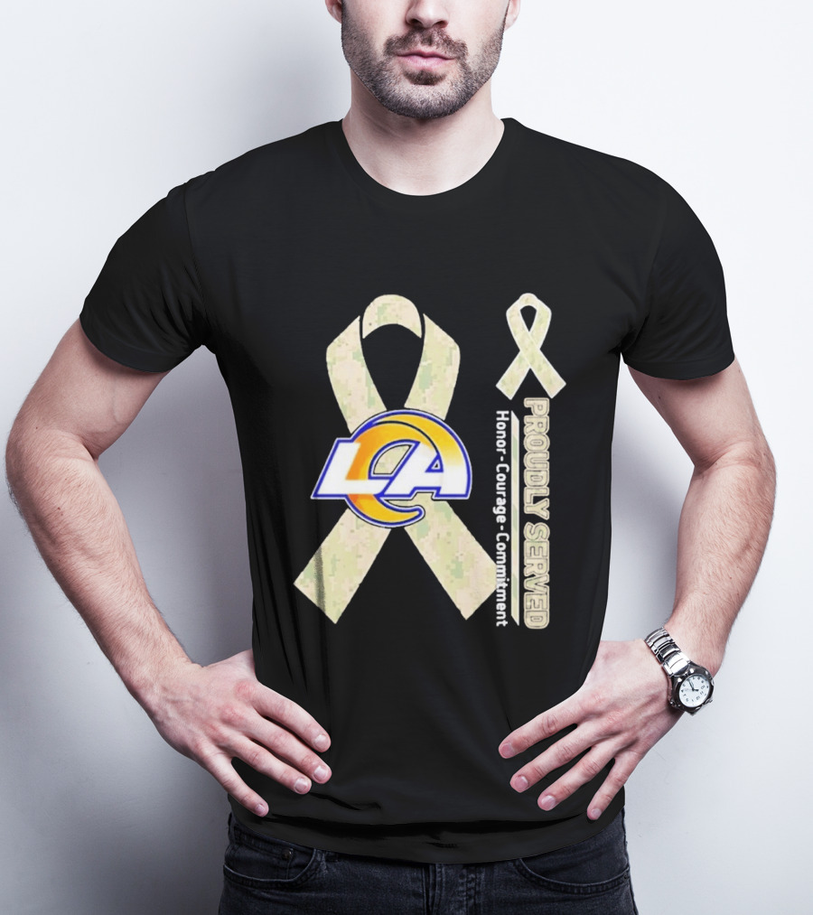 Los Angeles Rams Proudly Served Honor Courage Commitment Ribbon T-Shirt