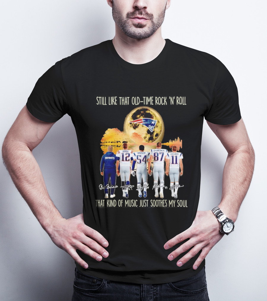 Patriots Brady Bruschi Gronkowski Edelman Old Time Rock 'n' Roll Moon T-Shirt