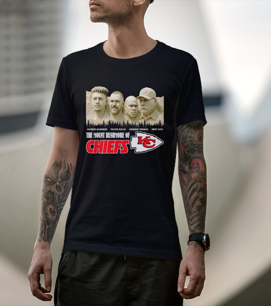 Patrick Mahomes Travis Kelce Derrick Thomas Andy Reid Kansas City Chiefs Mount Rushmore T-Shirt