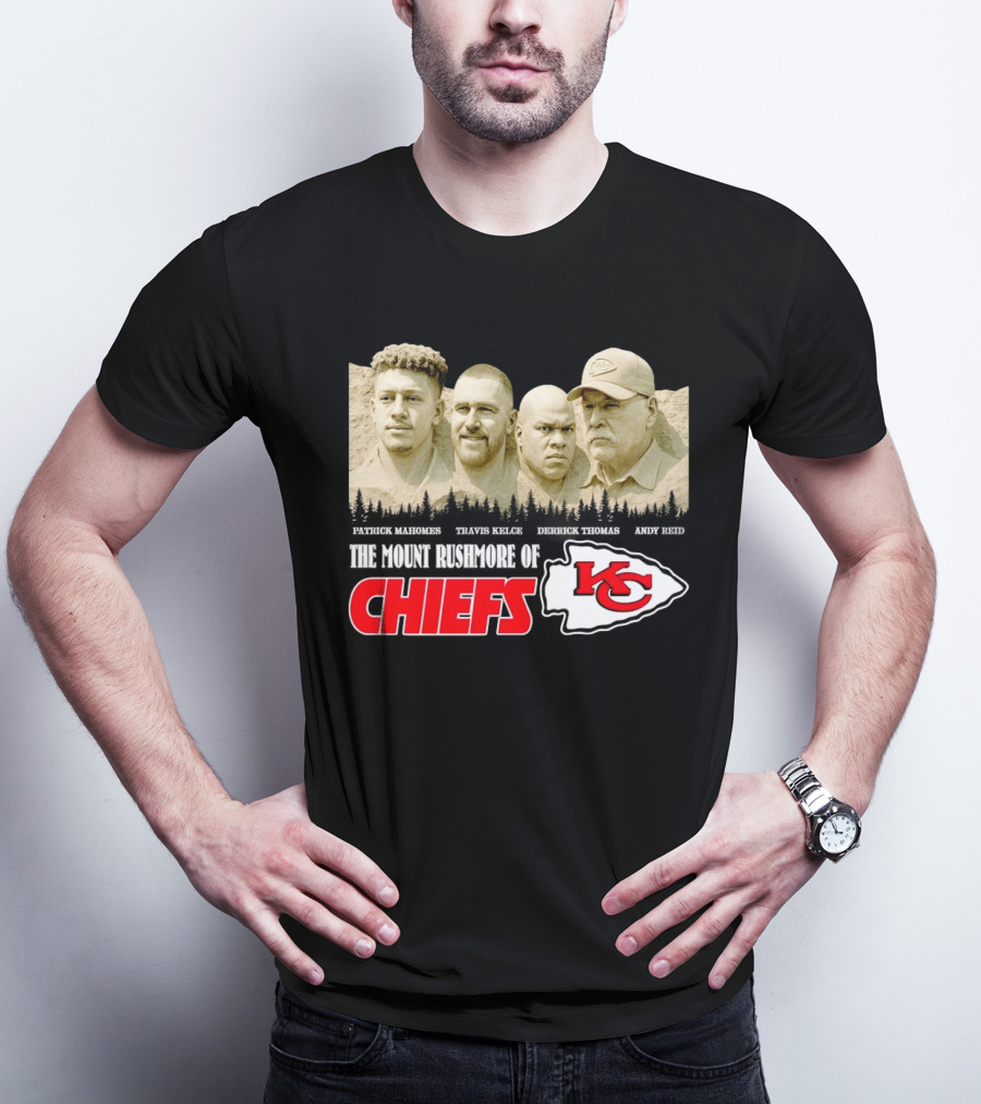 Patrick Mahomes Travis Kelce Derrick Thomas Andy Reid Kansas City Chiefs Mount Rushmore T-Shirt