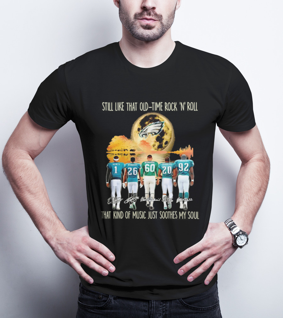 Philadelphia Eagles Players Hurts Barkley Dickerson Dawkins White Old Time Rock 'n' Roll T-Shirt