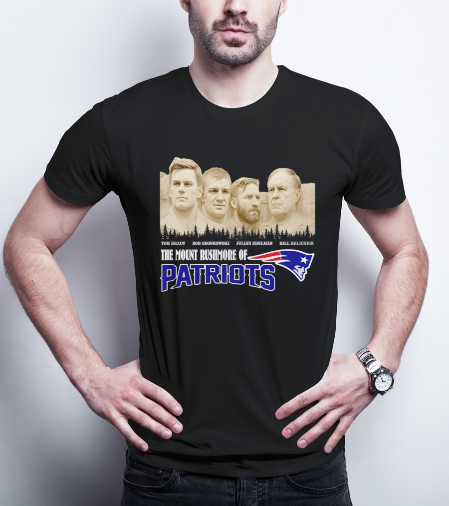 New England Patriots Tom Brady Rob Gronkowski Julian Edelman Bill Belichick Mount Rushmore T-Shirt