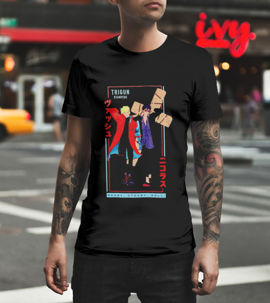 Trigun Stampede Vash And Nicholas Ready Steady Roll T-Shirt