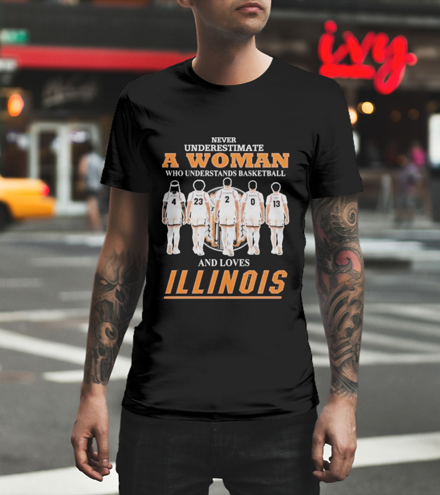 Never Underestimate A Woman Who Understands Basketball And Loves Illinois T-Shirt