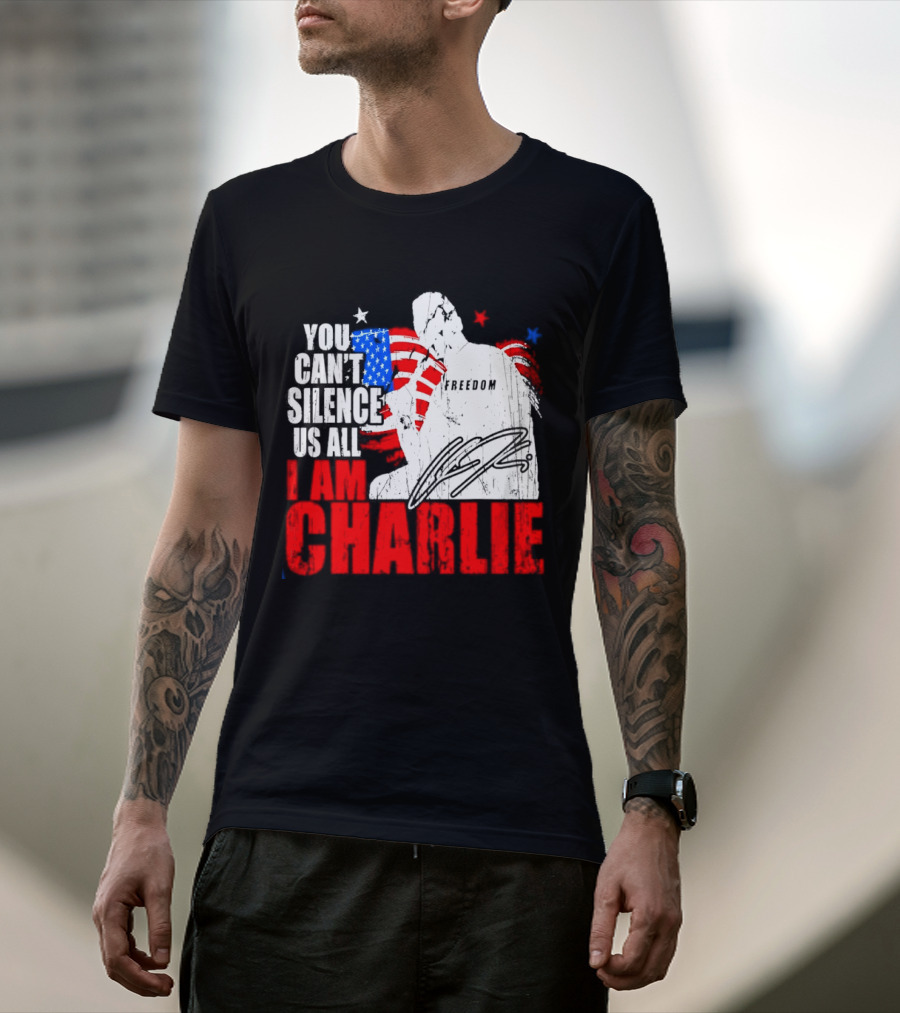 You Can't Silence Us All I Am Charlie Kirk Freedom USA Flag T-Shirt